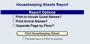 Housekeeping Sheets Report