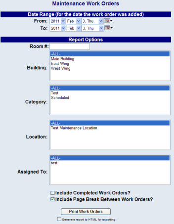 Print Maintenance Work Orders