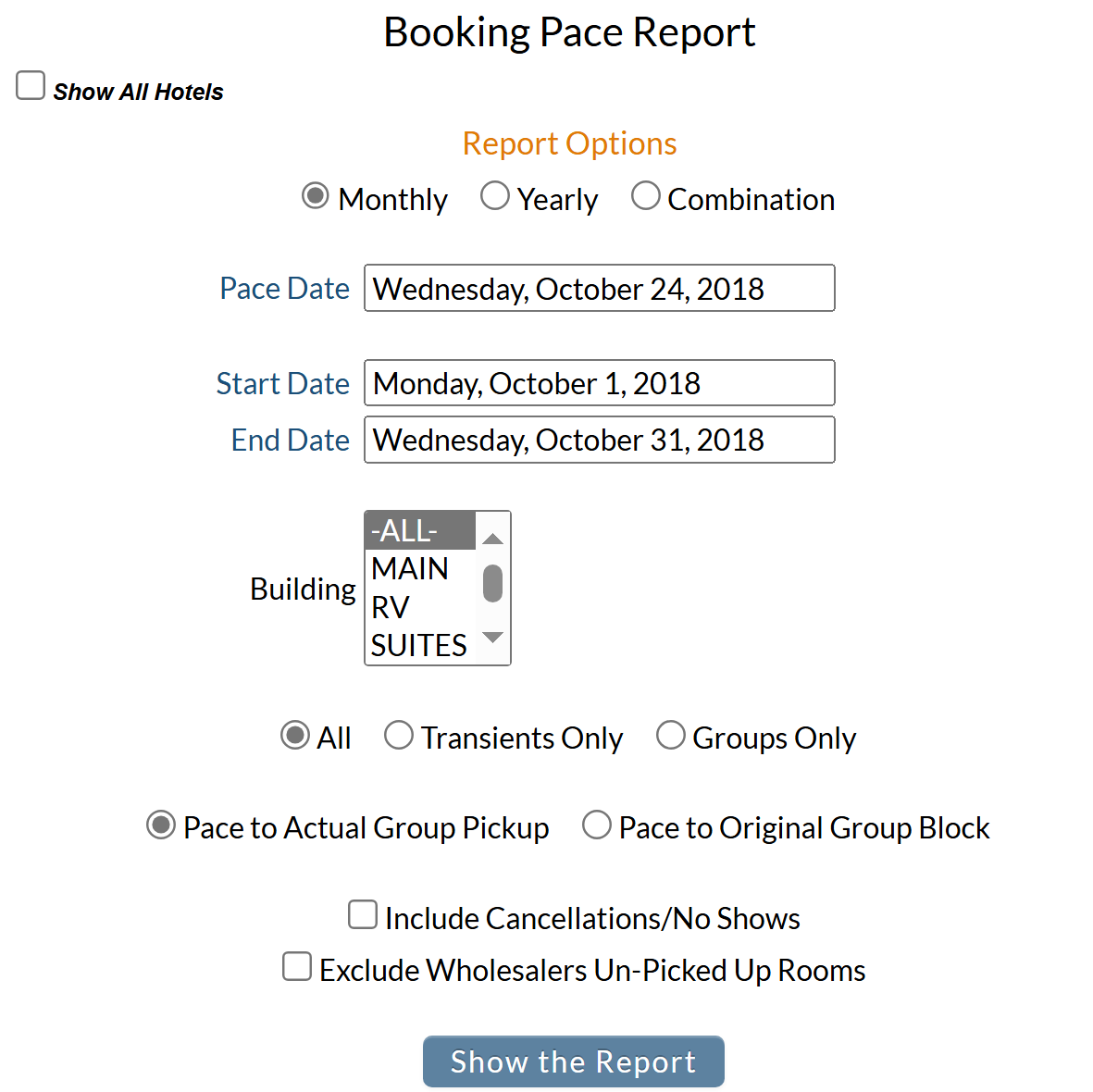 Booking Pace Report