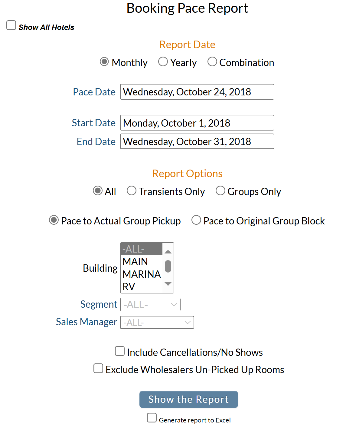 Booking Pace Report
