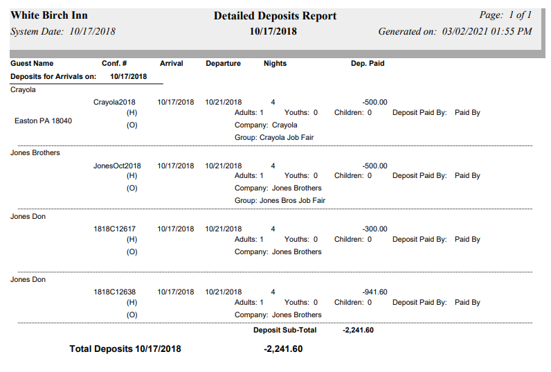 Deposit Report
