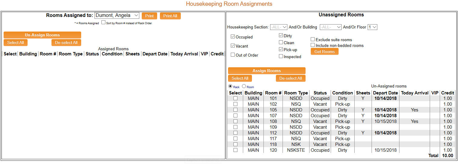 Housekeeping Room Assignments