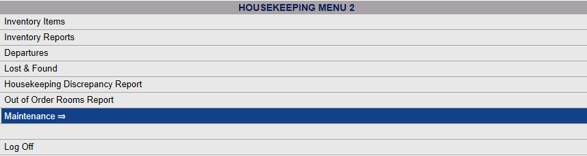 Maintenance Menu Overview