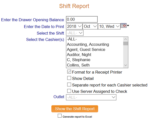 POS Shift Report