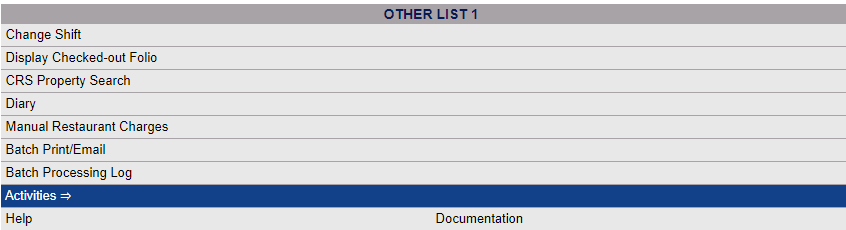 Activities Menu Overview