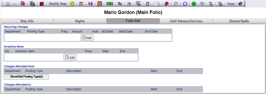 Folio Definitions tab