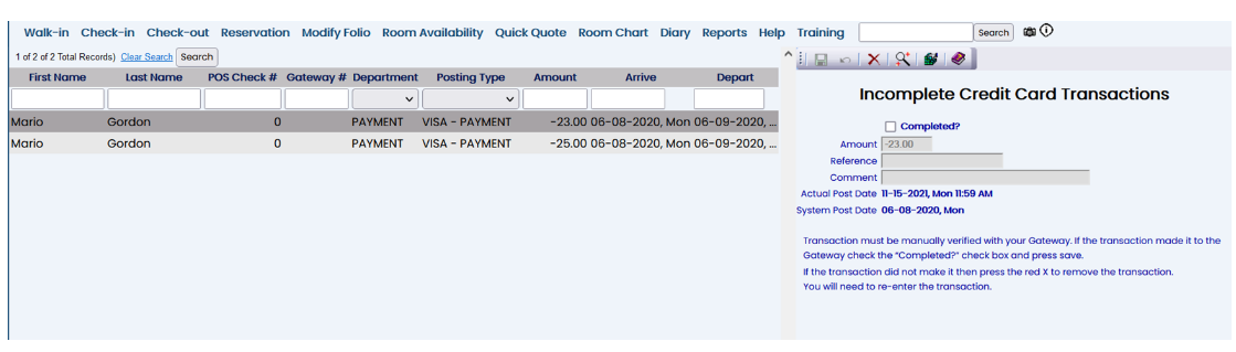 Incomplete Credit Card Transactions