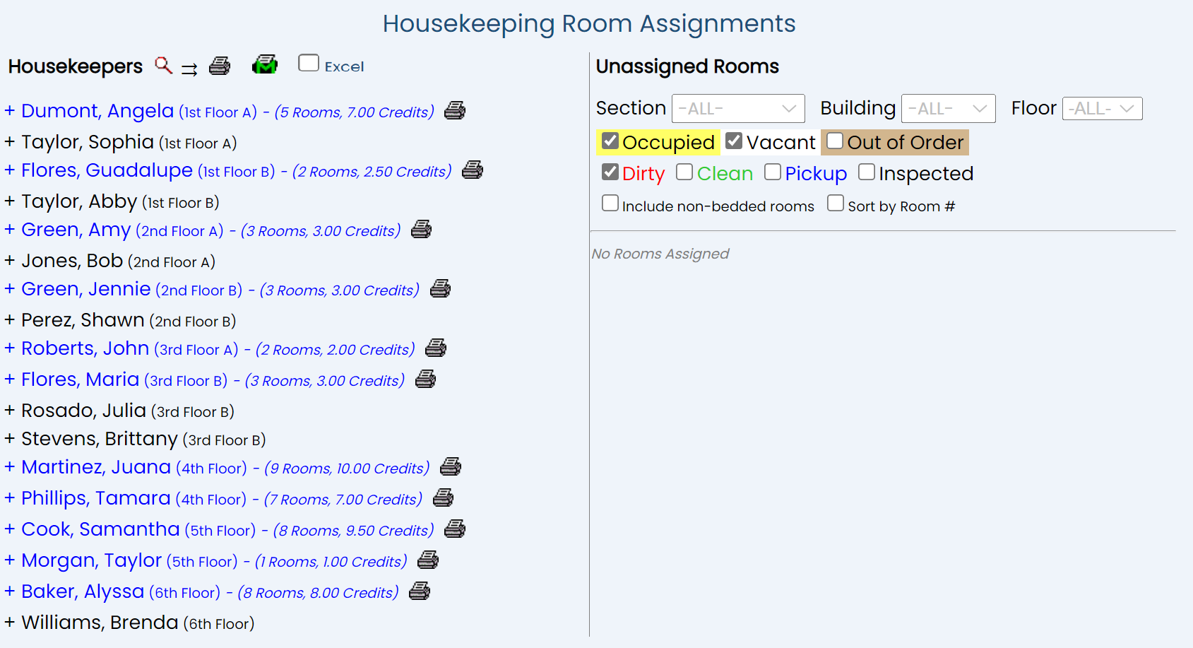 Housekeeping Room Assignments