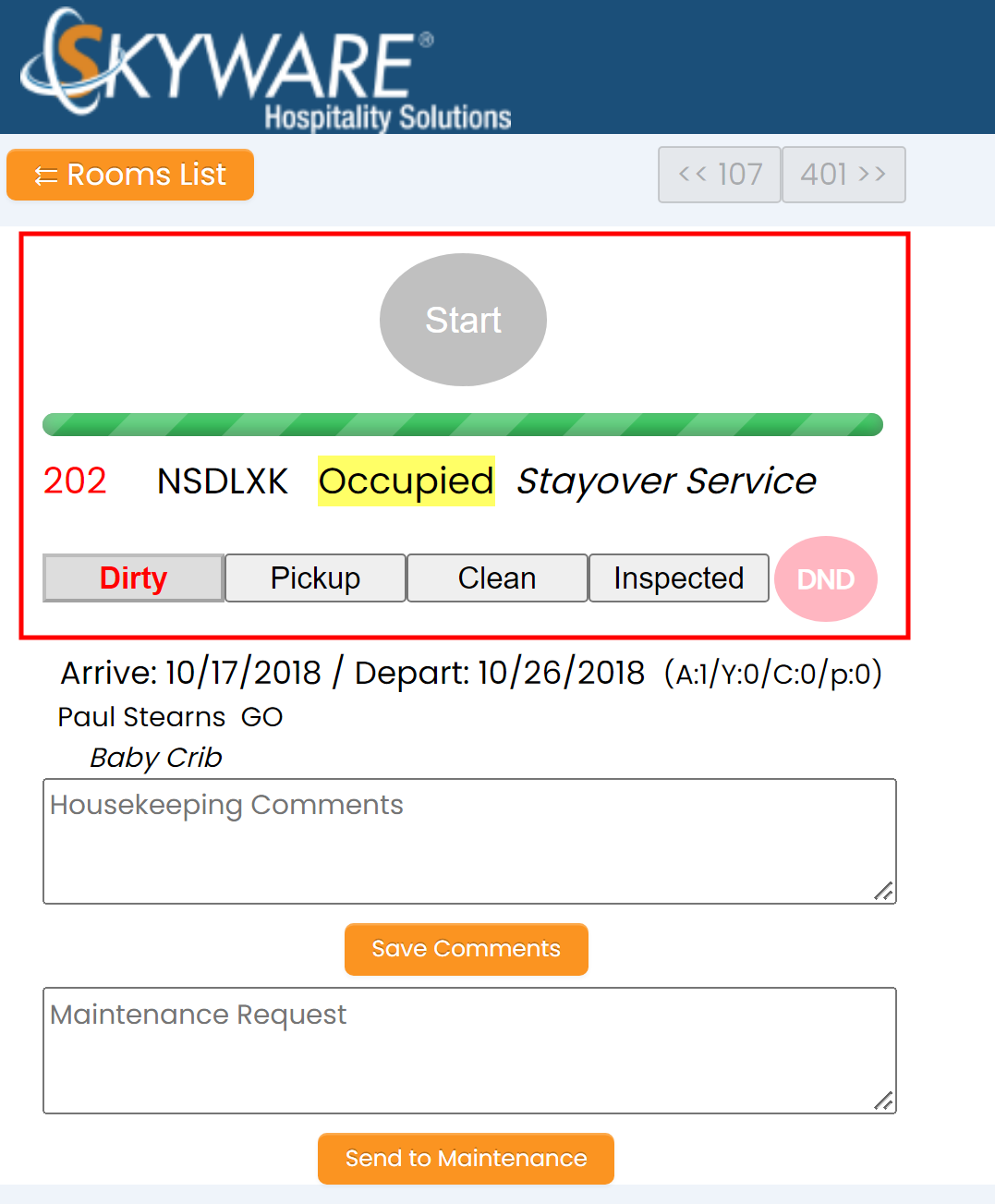 Housekeepers Dashboard