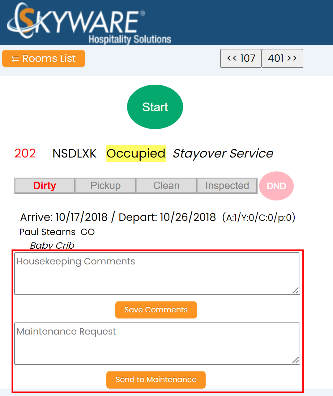 Housekeepers Dashboard