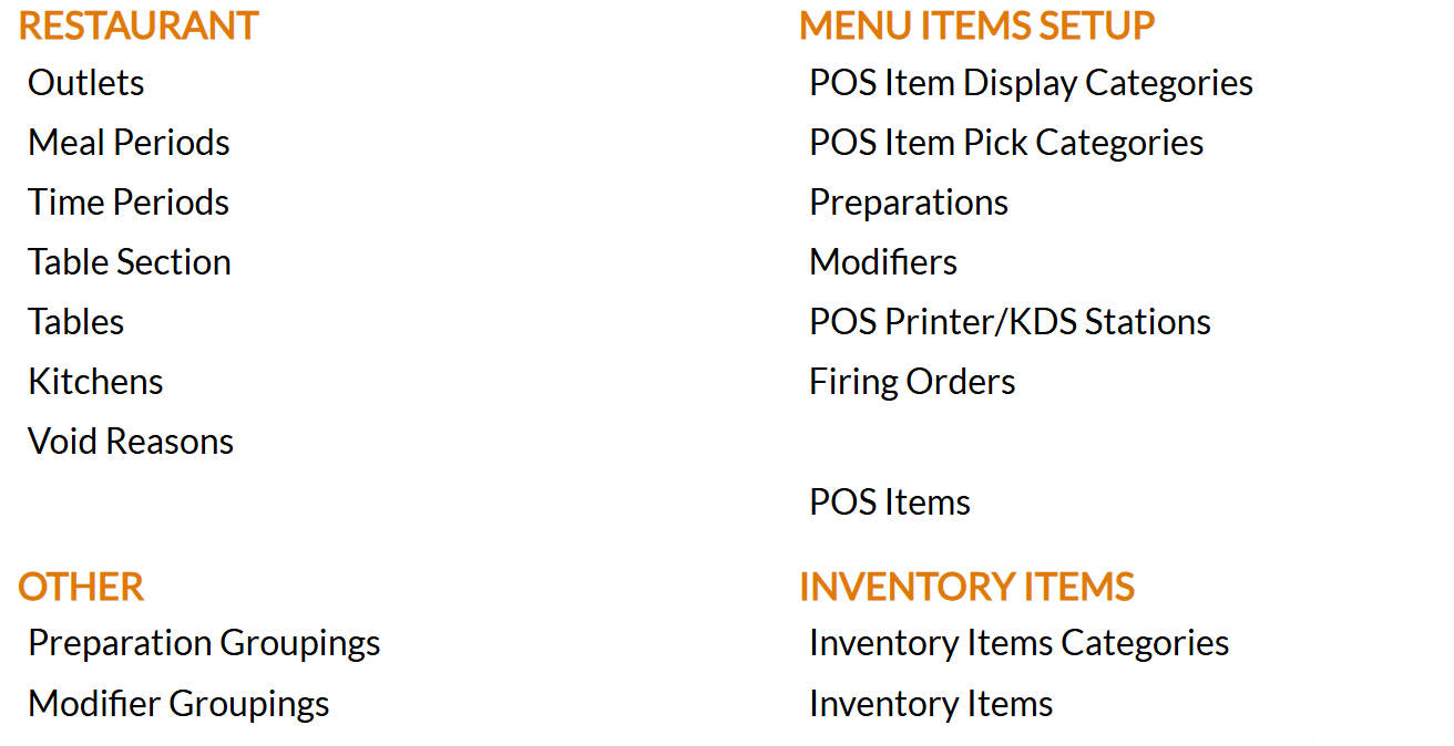 POS Configuration Menu Overview