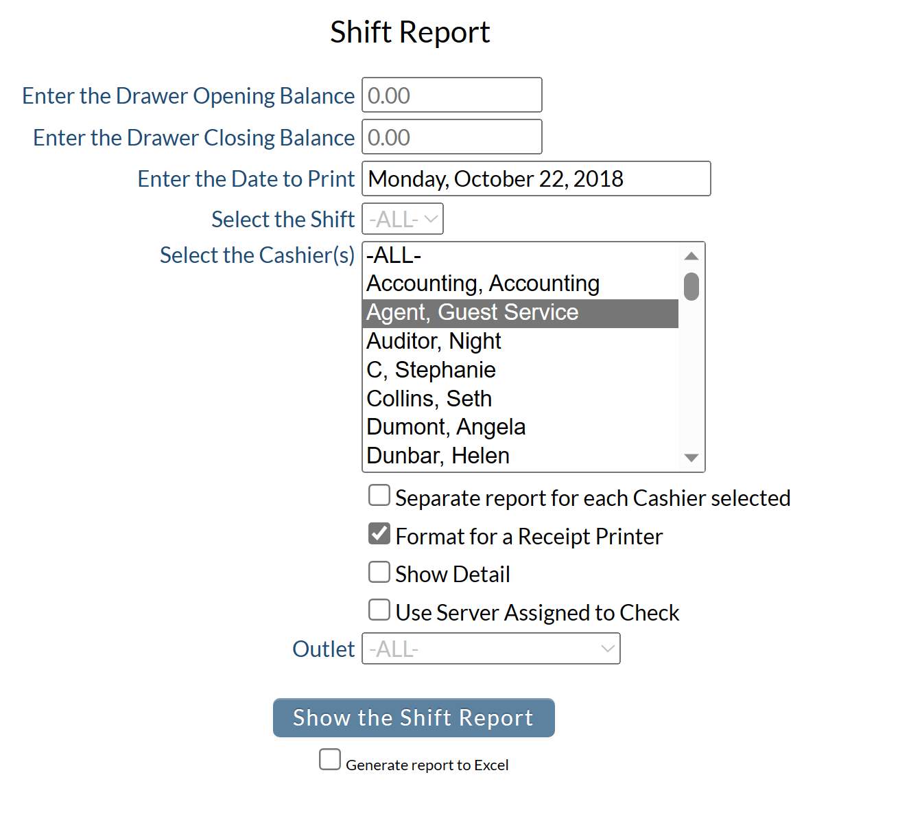 POS Shift Report