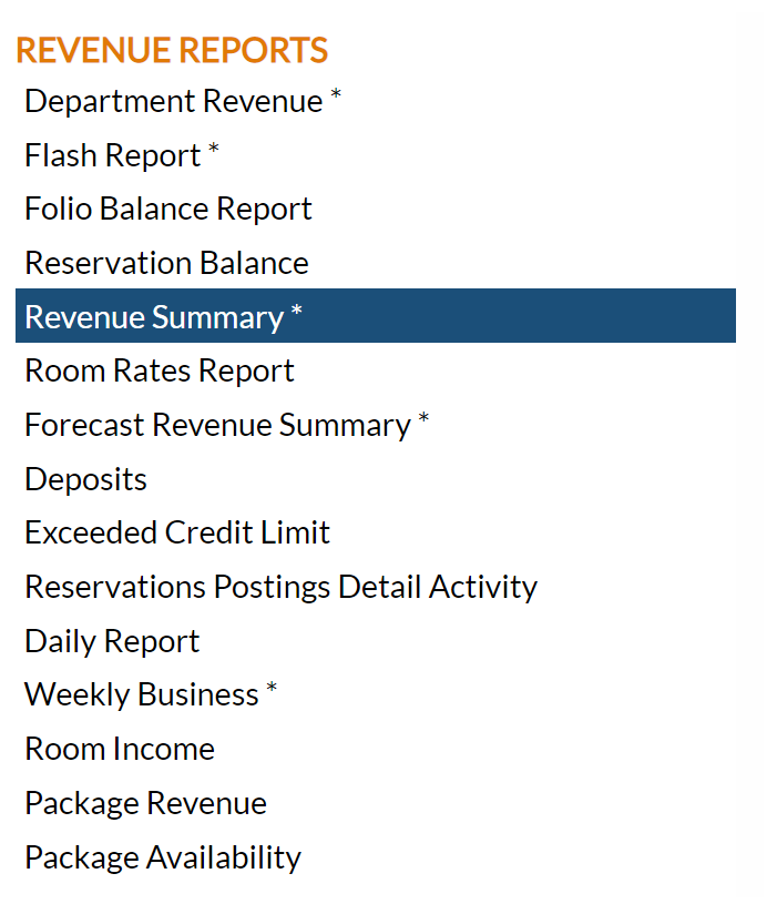 Revenue Summary Report