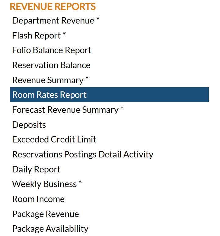 Room Rate Report