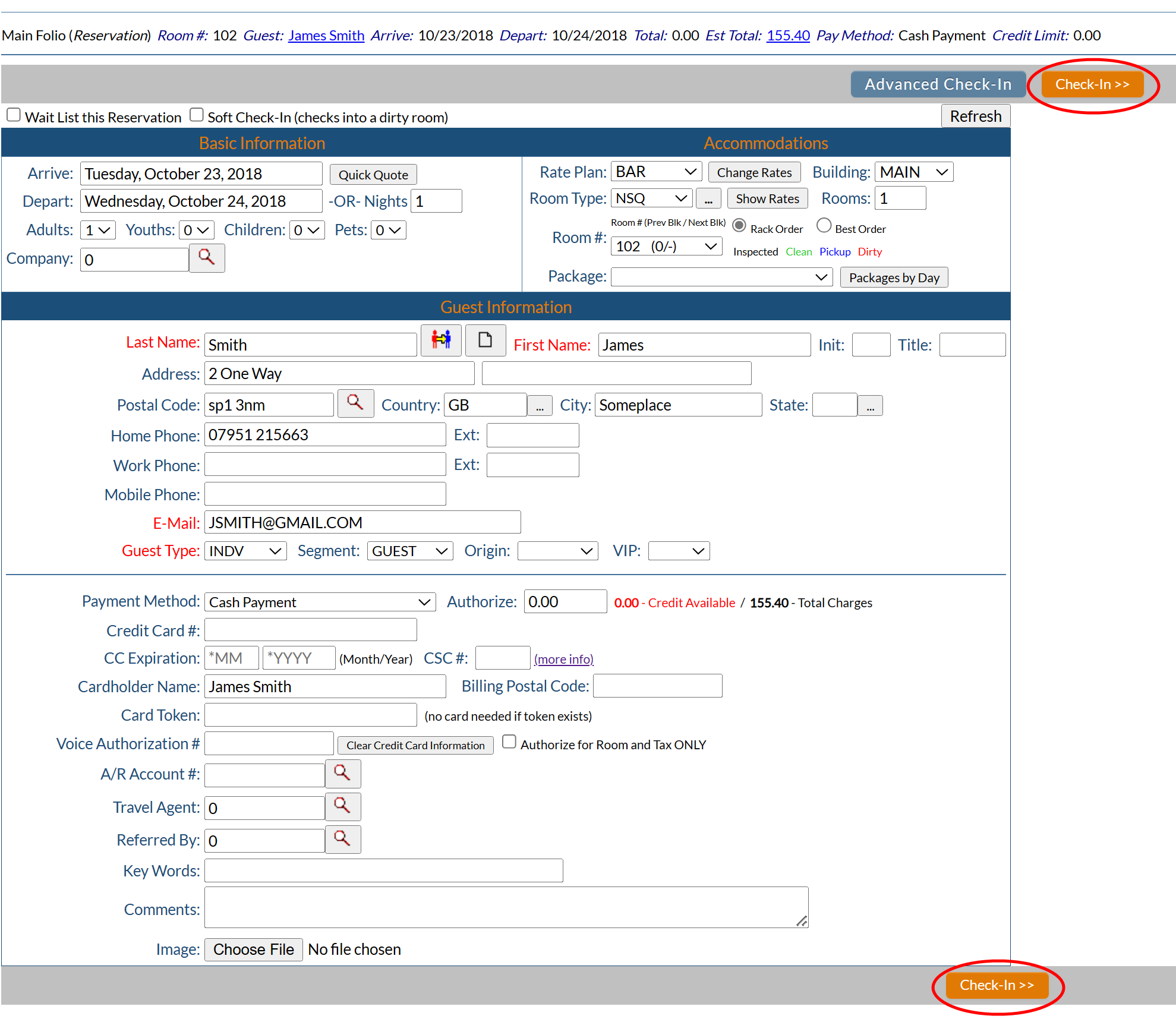 Check-In with a Reservation